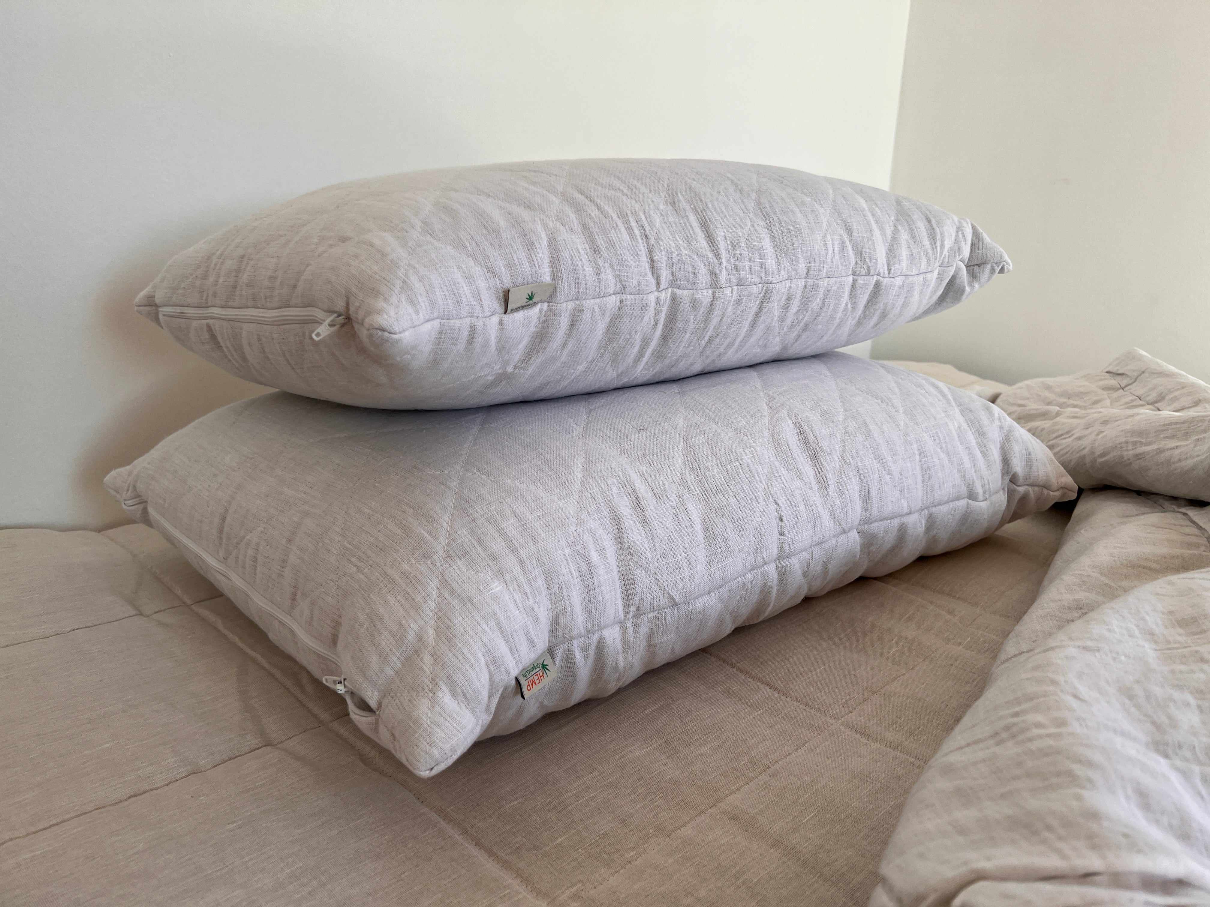 HEMP Organic Pillow filled HEMP FIBER in white linen fabric with regul ...