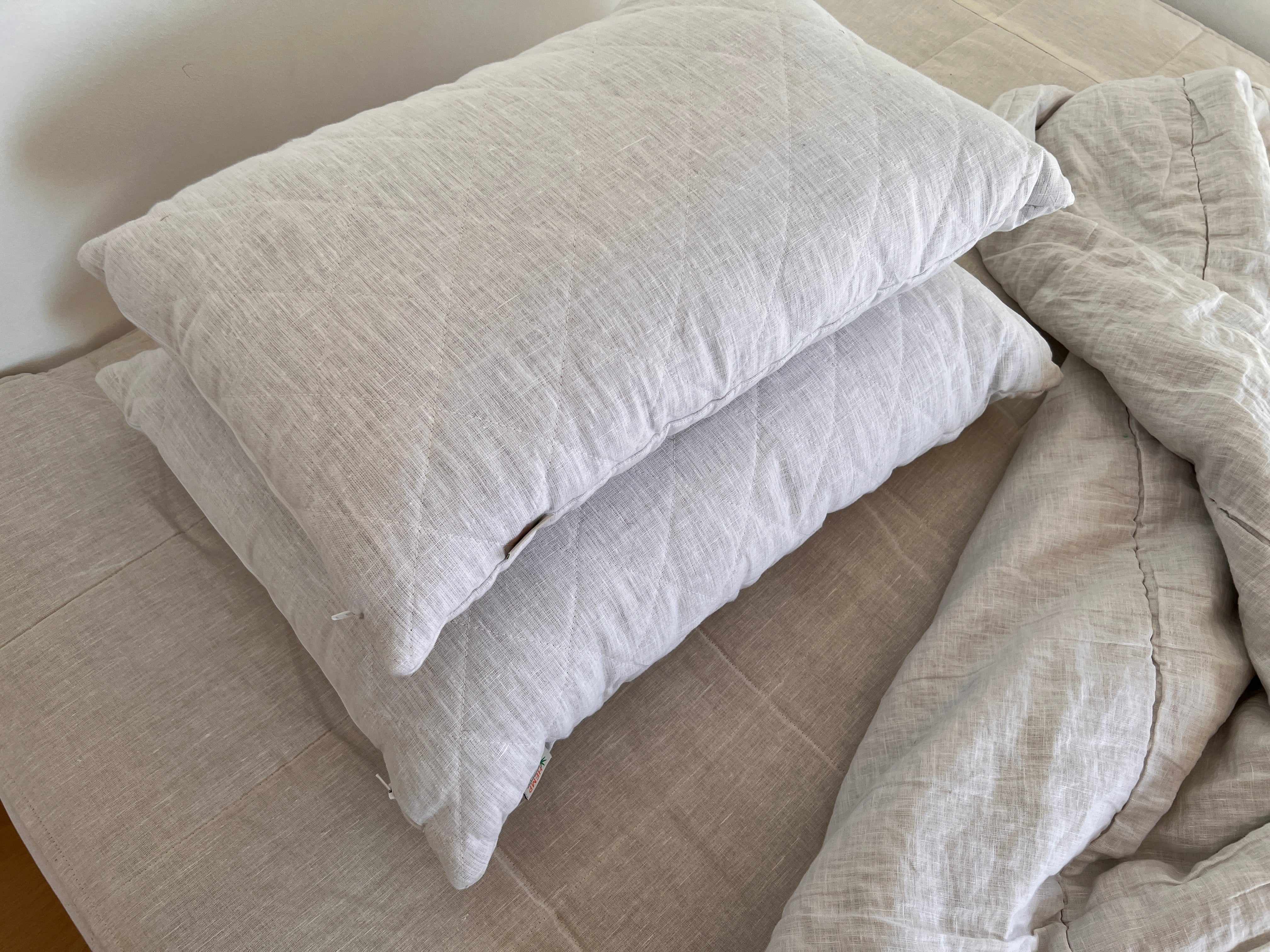 HEMP Organic Pillow filled HEMP FIBER in white linen fabric with regul ...